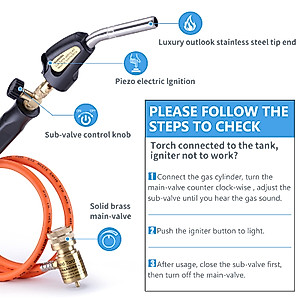 TAUSOM Propane Torch Hose Kit Mapp Gas Torch Heat 2860 ℉ Map Gas Torch Kit Trigger Start & Flame Adjustment, Soldering Welding Torch Fuel by MAPP, Map/Pro,Propane(Includes Cylinder Clip)