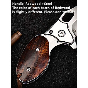Small Folding Knife Pocket Knife Knives Redwood Handle D2 Sharp Blade - Pocket Knife for Men - Best Partner for Camping Hunting Fishing - EDC and Outdoor Gear - Birthday Christmas Gifts