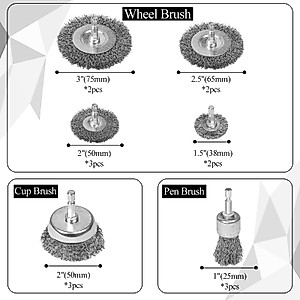 15 Pack Wire Brush for Drill Set,Wheel Brush,Cup Brush, Pen Brush Set for Drill 1/4 Inch Hex Shank,Coarse Crimped Carbon Steel Wire Wheel for Remove Paint,Rust