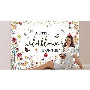 Avezano Wildflower Baby Shower Decorations A Little Wildflower is On The Way Baby Shower Backdrop She is a Wildflower Theme Baby Girls' Baby Shower Photoshoot Background Banner (7x5ft(84x60in))
