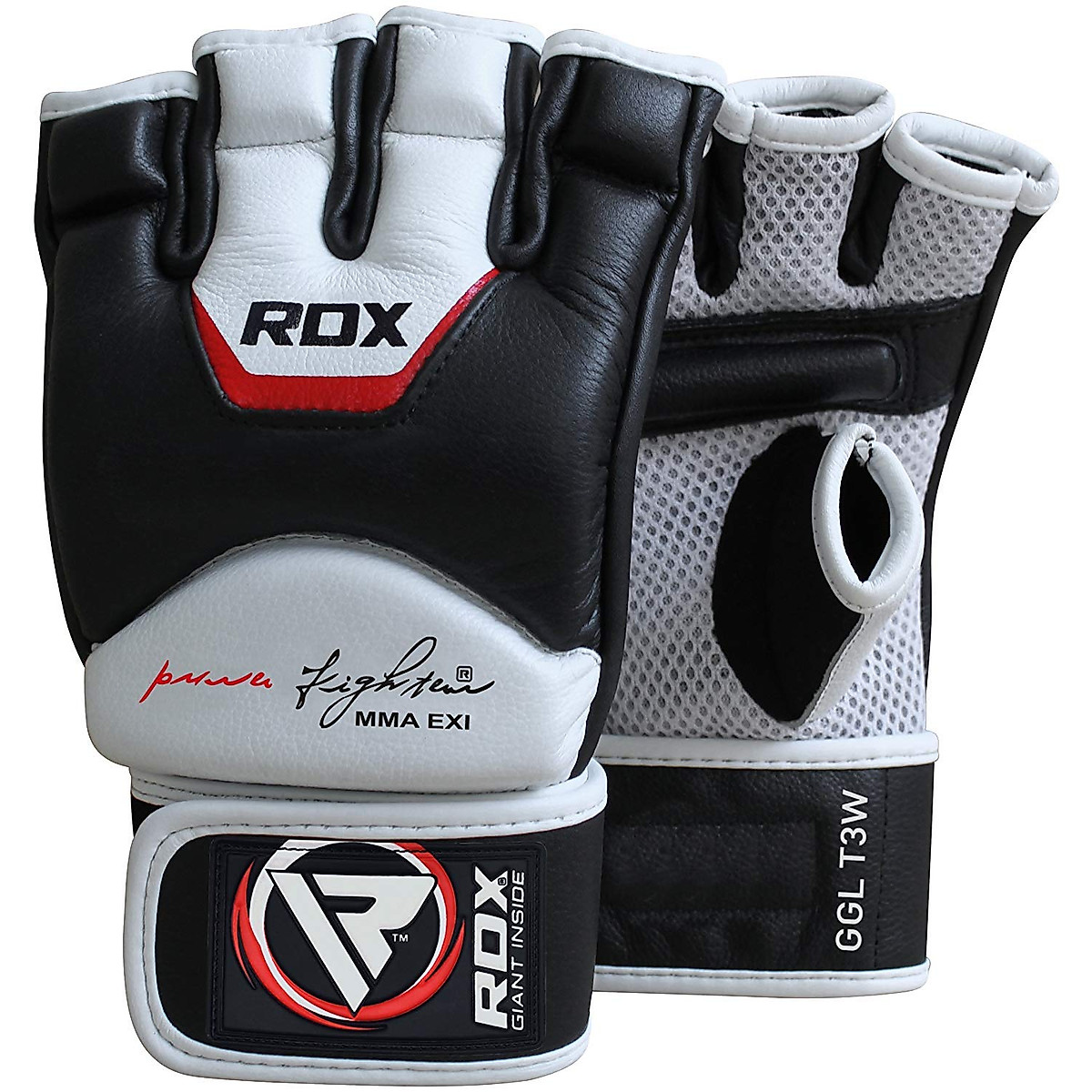 RDX Cow Hide Leather MMA Grappling Gloves UFC Cage Fighting Sparring Glove Training T3, X-Large, White