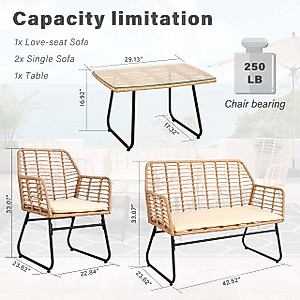 KAWIVAST 4 Piece Patio Set,Patio Conversation Sets,Outdoor Patio,Boho Rope Wicker Patio Furniture,Balcony Furniture,Porch Furniture Set, (Beige)