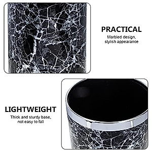 CLISPEED Automotive Garbage Cans Round Marble Trash Can Garbage Container Bin Recycle Trash Can Open Office Wastebasket Double Layer Garbage Can for KTV Bar Bathroom Black Car Trash Cans