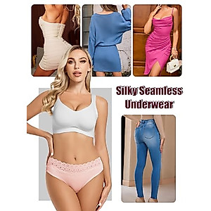 MEIYATING Women’s Panties Lace Low Rise Sexy Hipster Bikini Underwear Seamless Cute Stretch Silky Pack(Multicolor,XL)