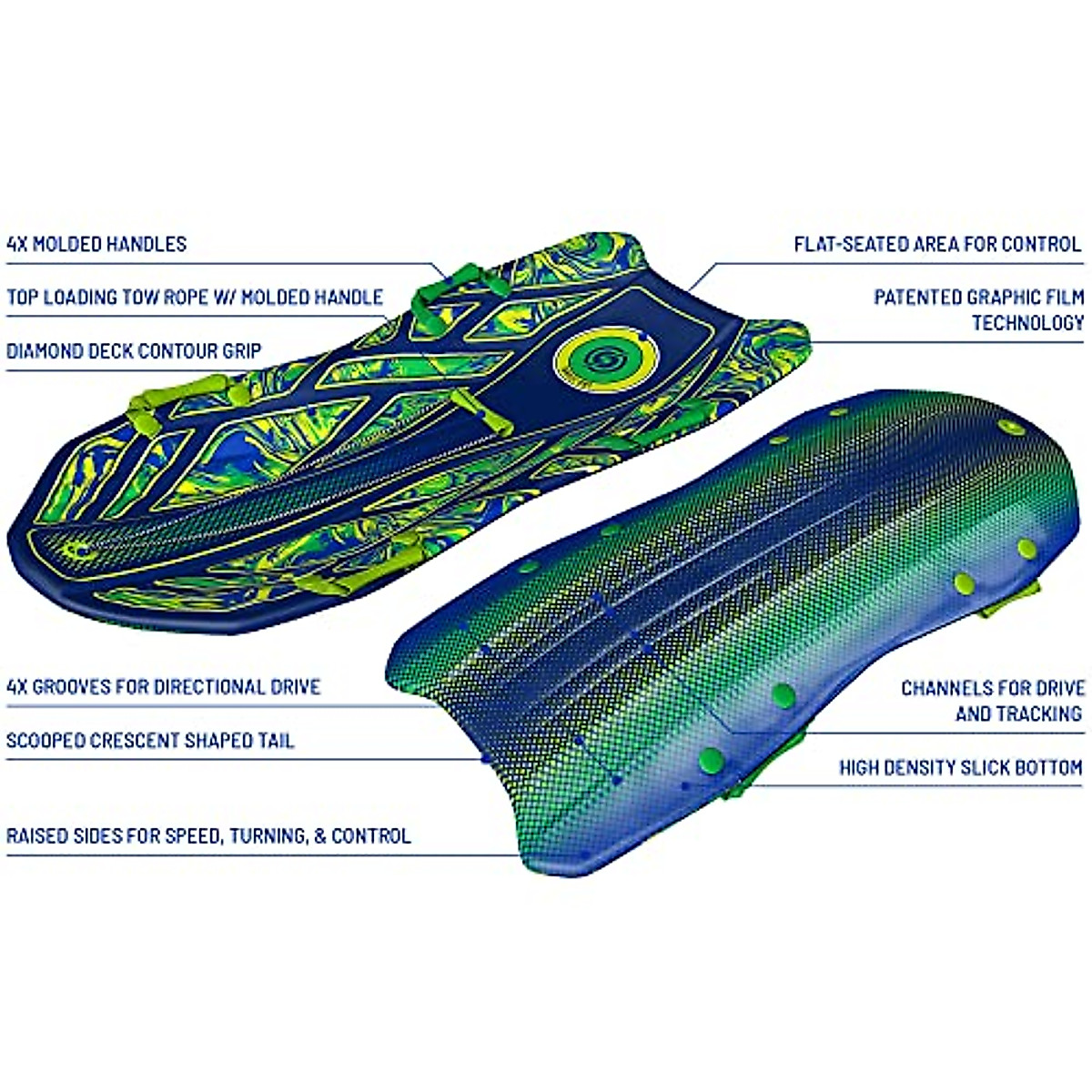 Sno-Storm Premium Foam Snow Sled 2-Pack | Superior Foam Recreational Snow sled | Tow Rope and Handles | Sized for Youth and Adults | Contoured Deck Design | 50in-127cm Design Length |, Camo