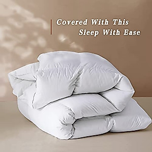 zzlamb Lightweight Down Feather Comforter Queen Size, All Season Medium Warm Down Duvet Insert Fluffy Down Blanket, Soft Cotton-Blended Shell Down Proof Duvet with Corner Tabs, 90x90 inches White