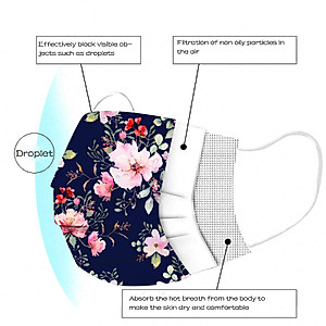 HEALT 50PC Flower Disposable Face_Masks with Designs for Spring Summer, 3-Ply Floral Facemasks with Nose Wire for Women Men, Multicolor