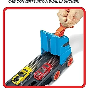 Hot Wheels Speedway Hauler Storage Carrier with 3 1:64 Scale Cars & Convertible 6-Foot Drag Race Track for Kids 4 to 8 Years Old, Stores 20+ Cars, HGH33