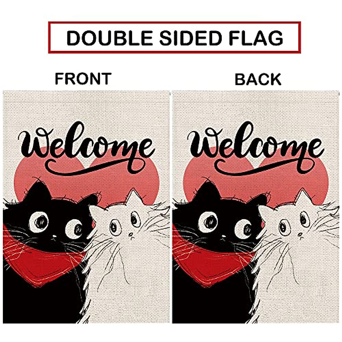 Valentines Day Garden Flag Cat Welcome Valentines Garden Flag Love Heart Home Burlap Double Sided Yard Decor 12.5x18 Inch