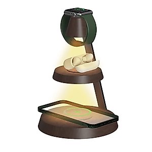 Bedside Lamp with Wireless Charging Station, Touch Control Desk Lamp, Stepless Dimming, 15W Wireless Charger Station for iPhone/Air Pods/Apple Watch, Ideal Gift for Home or Office (Wood Grain)