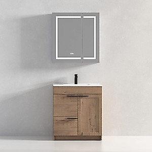 All Wood Freestanding Bathroom Vanity with Topmount Sink (Classic Oak, 30" w/Ceramic Sink)