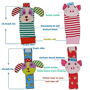 Baby Toy Wrist Rattle Foot Finder Socks with Soft Baby Book, Cotton and Plush Stuffed Infant Toys for Boy & Girl 0-3-6 Months, Present Gift for Newborn Infant Babies
