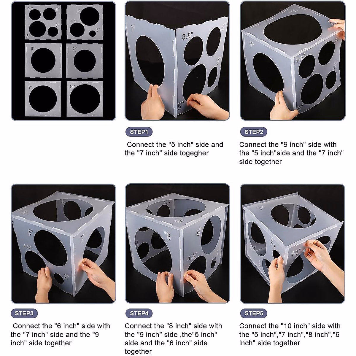 Magipipe 11 Holes Plastic Balloon Sizer Box Cube, Balloon Size Measurement with 200Pcs Balloon Glue Point for Balloon Decorations, Balloon Arches and Balloon Columns