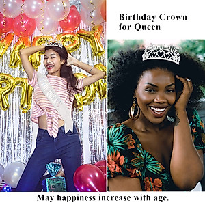 Birthday Queen Crown and Birthday Queen Sash Kit, Aprince Birthday Crowns for Women Girls Tiaras and Crowns for Women Birthday Tiara for Girl Silver Crown and Silver Sash for Women 21st Crystal Crown
