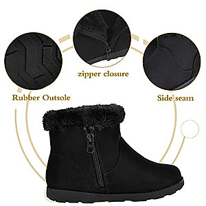 festooning Girls Faux Fur Shearling Style Boots Girls Warm Winter Non-Slip Zip Snow Boots for Indoor Outdoor Black Size 4