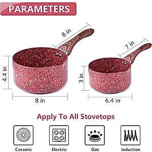 KOCH SYSTEME CS Nonstick Saucepan Set with Lid - 1.5 Quart & 3 Quart Stone Derived Coating Sauce Pan with Pour Spouts, Milk Pan & Pot with Bakelite Handle, PFOA PFOS Free, Red