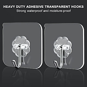 XCZYN Self Adhesive Hooks 24 Pcs Transparent Waterproof Sticky Hooks Hanging Heavy Duty on Smooth Surfaces Like Wall, Tiles, Glass, Metal for Home, Bathroom, Kitchen, Office and Outdoor (24, Clear)