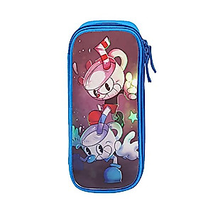 Woodyotime Cuphead & Mugman Show Pencil Case Pouch Multi-Slot Stationery Bag Casual Student Learning Leather Pen Case Makeup Bag Marker Office University