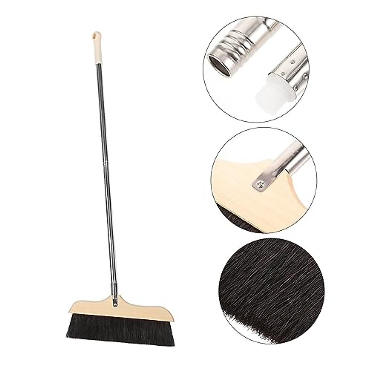 COOLHIYA Floor Wiper Sweeping Brush Hair Cleaning Broom Home Cleaning Broom Long Handle Umbrella Straws Heavy Duty Broom Floor Cleaning Broom Household Supplies Dust Broom Solid Wood Handle