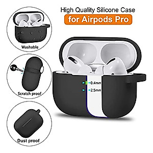 SUPFINE Airpod Pro Case Cover with Keychain, Soft Protective Silicone Airpods Pro Case with Airpod Cleaner kit & Replacement Ear Tips (S/M/L), Black