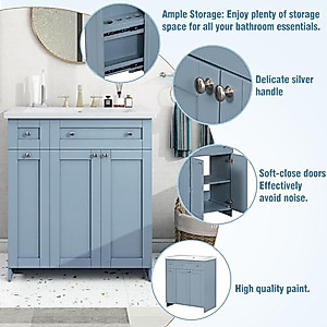PrimaevalColossus 30" Modern Bathroom Vanity with Sink Combo, Freestanding Bathroom Vanity with Resin Sink Single Bathroom Cabinet Set with Soft Closing Doors & Drawers, Blue