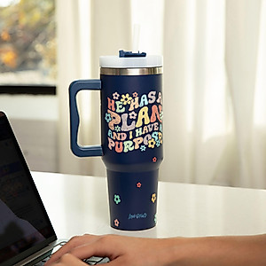 Love in Faith | Stainless Steel Faith-Based 40oz Tumbler with Handle | Vacuum Insulated | Christian Gifts (He Has a Plan Floral)