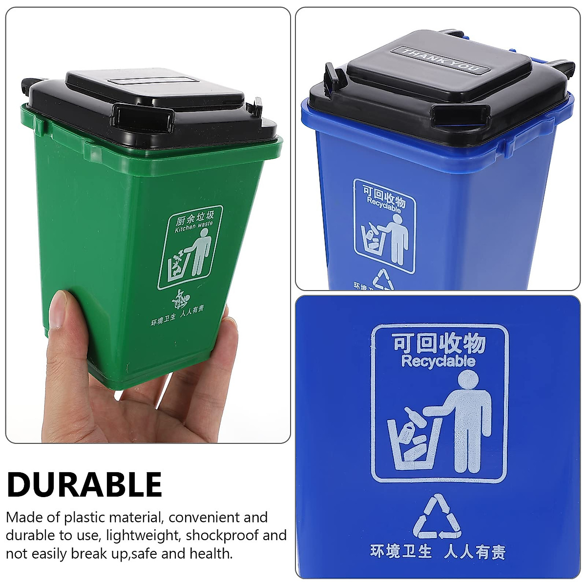 2PCS Mini Curbside Trash and Recycle Can Set/Pencil Cup,Creative Dust Bin Supplies Holder(Blue + Green)