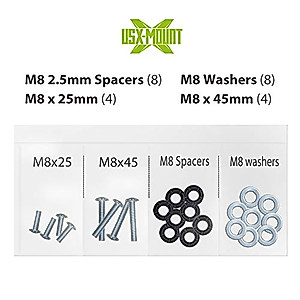 USX MOUNT TV Mounting bolts-M8x 45mm and M8 x 25mm (4PCS) TV Mounting Screws Compatible for Samsung TV with 2.5mm Spacers & 8.5mm Washer