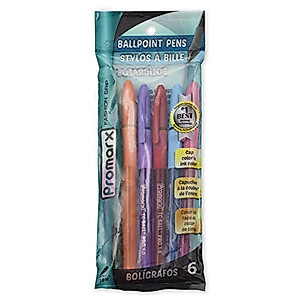 Promarx Tc Ball Pro Grip Fashion Ballpoint Pens, 1.0 mm, Assorted Colored Ink, 6-Count