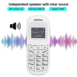 ASHATA Mini Small Mobile Cell Phone, Mini Mobile Cell Phone Mini Mobile Phone Bluetooth Dialer with Headset Cellphone Earphone Ear Hook Support SIM, Mp3, Long Standby Time(White)