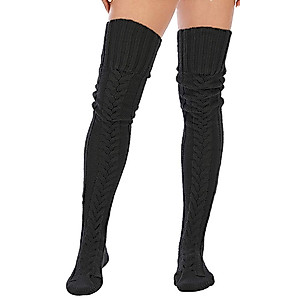 Leoparts Women's Cable Knitted Thigh High Boot Socks Extra Long Winter Stockings Over Knee Leg Warmers