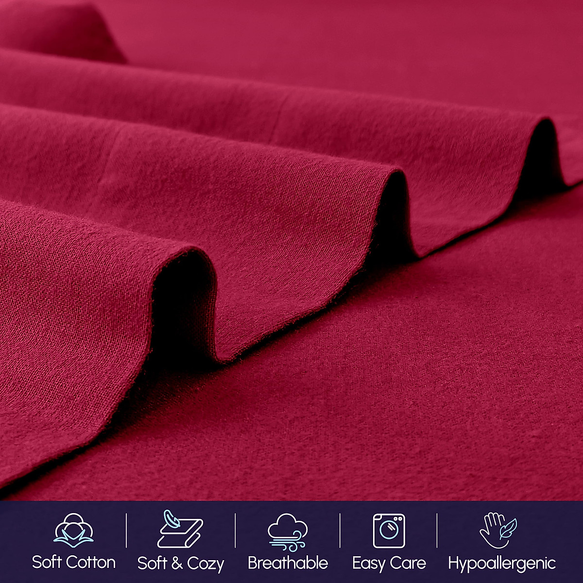 Elegant Comfort Soft 4-Piece 100% Turkish Cotton Flannel Sheet Set - Premium Quality, Deep Pocket Fitted Sheet, Ultra Soft, Cozy Warm Flannel Sheets - Full, Burgundy