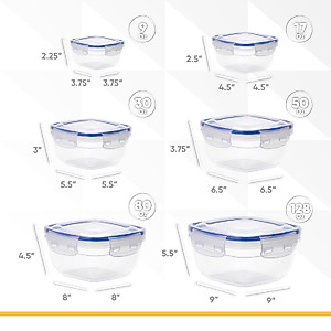 Superio Sealed Plastic Food Storage Container - Airtight, Leakproof Meal Prep Containers with Easy Snap Lid- Microwave and Freezer Safe- Square (6)