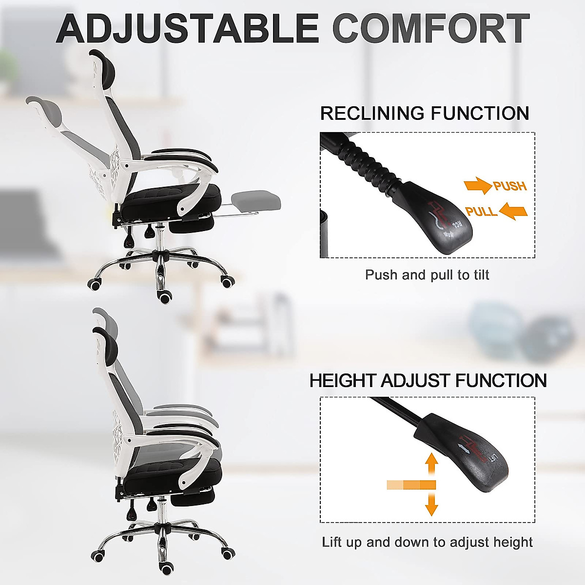 Vinsetto Ergonomic High Back Mesh Office Chair Swivel Reclining Computer Desk Chair with Retractable Footrest, Headrest, Padded Armrest