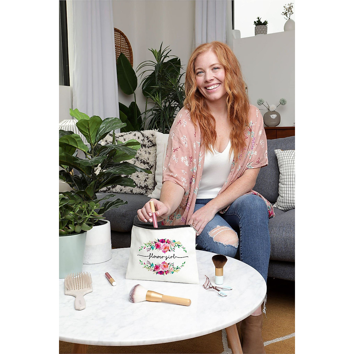 Moonwake Designs Flower Girl Makeup Bag, Flower Girl Gift, Bridal Party Favor, Cosmetic Pouch, Wedding Party Gift, Gift from Bride