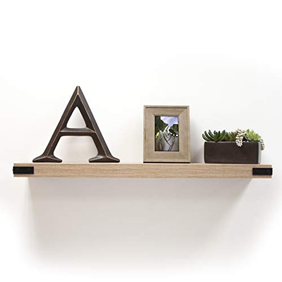 InPlace 36" W x 9.25" D x 2" H Oak Floating Shelf with Metal Corners 9602068E
