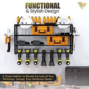 Power Tool Organizer Large - Wall Mount with 4-Layers,7 Drill Holders, Premium, Strong, Durable Tool Organizer Rack, Holds Up to 250lbs - Easy Installation, Storage for Screwdrivers,Pliers,Hammers