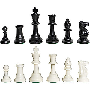 US Chess Federation's Triple Weighted Tournament Staunton Black and White Plastic Chess Pieces - 3.75" King