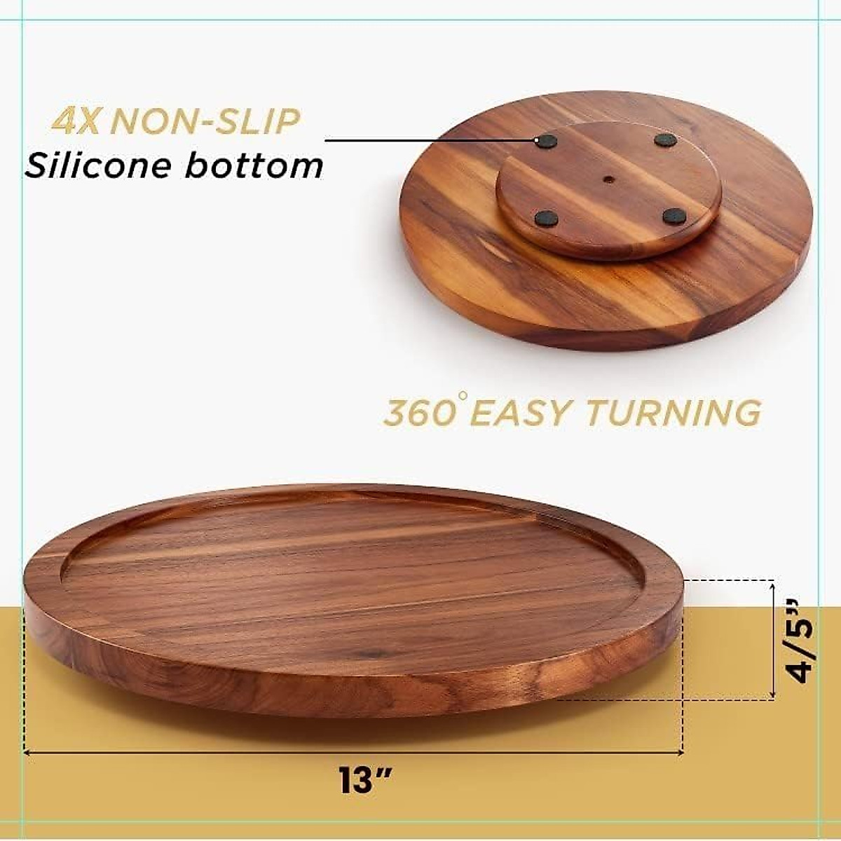 TIDITA 13" Acacia Lazy Susan Organizer for Table - Wooden Lazy Susan Organizer for Cabinet - Kitchen Turntable Storage Food Bins Container for Pantry, Counter top (Acacia Wood )
