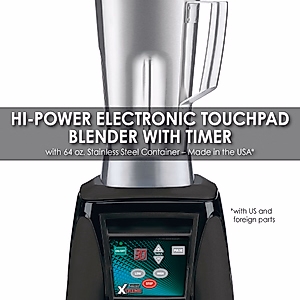 Waring Commercial MX1100XTS 3.5 HP Blender with Electronic Keypad, 30 Second Countdown Timer, Pulse Feature and a 64 oz Stainless Steel Container, 12-V, 5-15 Phase Plug