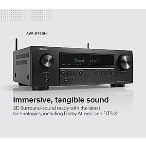 Denon AVR-S760H 7.2 Ch AVR - 75 W/Ch (2021 Model), Advanced 8K Upscaling, Dolby Atmos Height Virtualization, DTS Virtual:X & More, Wireless Streaming, Built-in HEOS, Amazon Alexa Voice Control