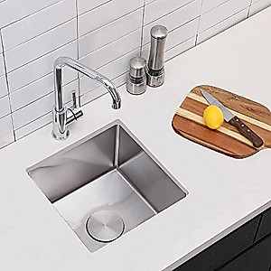 IKEBANA Undermount Bar Sink,15 x 15 Inch 18 Gauge Single Bowl Small Wet Bar Sink, Brushed Nickel Stainless Steel Prep Rv Kitchen Sink with Bottom Grid and Strainer