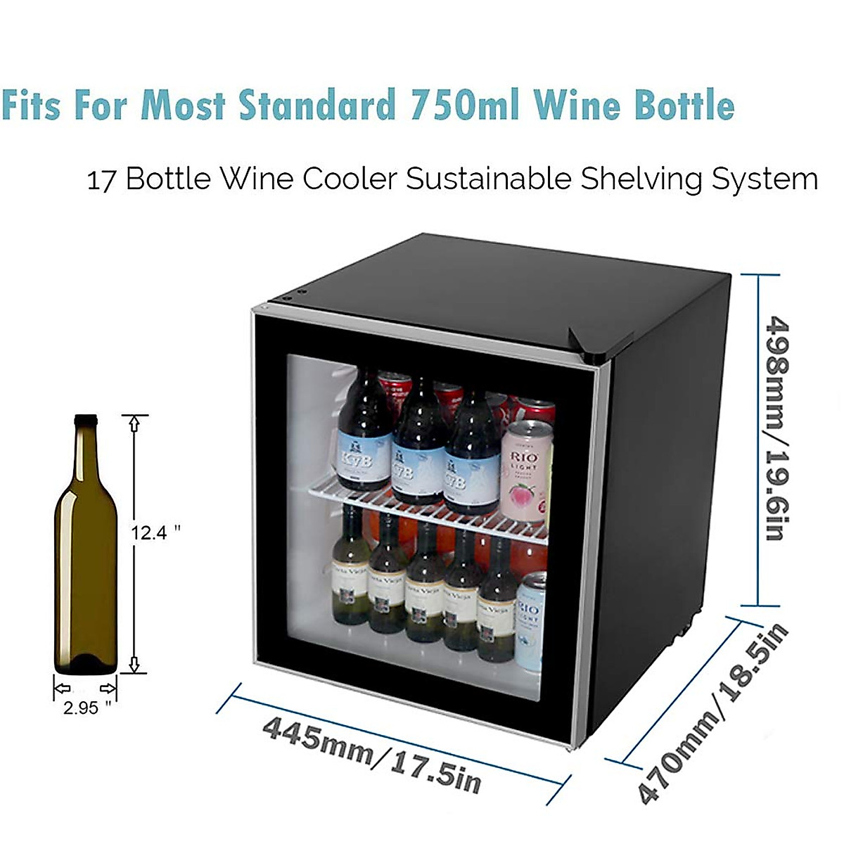 WATOOR Wine Cooler and Beverage Refrigerator 1.6 Cubic Feet 60 Cans Mini Fridge with Glass Reversible Door for Soda Beer or Wine