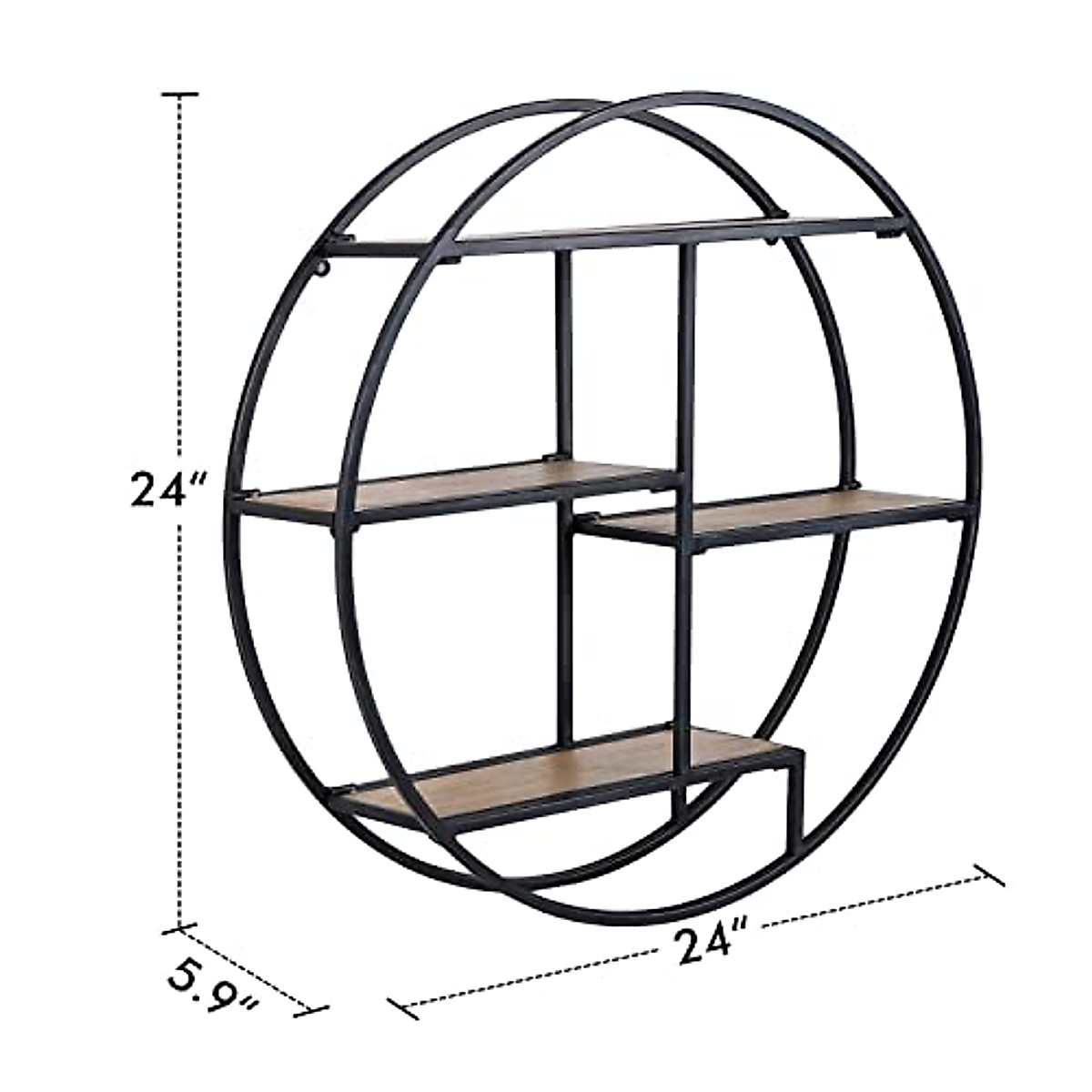 SOFFEE DESIGN Wall Mounted Geometry Flower Rack Home Decoration Layer Wall Shelves Metal Rack Wood Wire Kitchen Floating Hive Bedroom Iron Storage Black Room, 4-Tier Round Shape