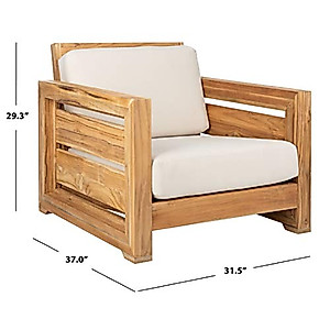 SAFAVIEH Couture Patio Guadeloupe Natural Brazilian Teak and White Outdoor Club Chair