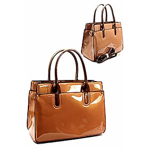 Downtown Apparel Caramel Patent Square Tote Bag