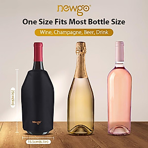 NEWGO Wine Cooler Sleeve Reusable Wine Bottle Cooler Flexible Wine Ice Pack Sleeve Keep Wine Cool and Refreshing for Standard Size Bottles for Red Wine, White Wine & Champagne - Black