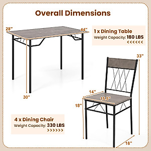 GOFLAME 5-Piece Dining Table Set for 4, Modern Kitchen Table and 4 Chairs Set with Metal Frame, Space-Saving Dinette Set for Dining Room, Living Room, Breakfast Nook, Small Space, Grey