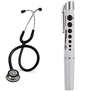 3M Littmann Classic III Stethoscope, Stainless-Steel-Finish Chestpiece, Black Tube, 27 inch, 5620 and Primacare DL-9325 Reusable LED Penlight with Pupil Gauge bundle