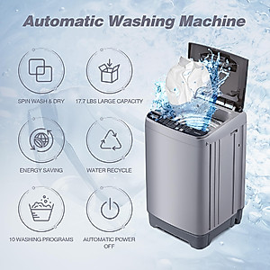 Portable Washing Machine,17.7 LBS Full-Automatic Washer and Dryer Combo,Compact Laundry Washing Machine with Drain Pump,10 Wash Program & 8 Water Level,Low Noise for Apartment Dorm RV Household